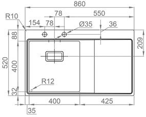 Nerezový dřez Sinks XERON 860 levý 1,2mm s excentrem