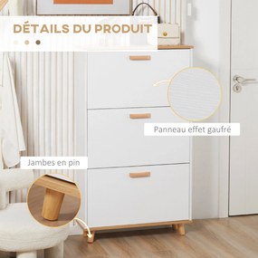 HOMCOM Skandinávský styl botník s 3 sklápěcími dvířky v dřevěném vzhledu - 70 x 23,5 x 122 cm - Bílý