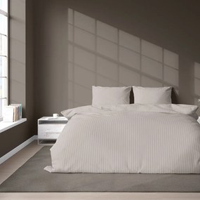 Detexpol Bavlněné povlečení 140x200 béžové jednobarevné pruhované damaškové povlečení 1 cm Pure - VÝPRODEJ