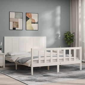 Rám postele s čelem bílý 160 x 200 cm masivní dřevo,  3192632