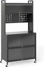 Costway Vysoká kuchyňská skříňka s kolečky a skládacími dvířky a pegboard