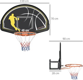 SPORTNOW Nástěnné basketbalové koše se zpětnou deskou a kruhem pro interiér a exteriér 110x90x70 cm Černá a žlutá