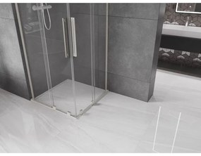 Mexen Velar L Duo, sprchový kout s posuvnými dveřmi 100 x 100 cm, 8mm čiré sklo, broušená ocel, 871-100-100-02-03-97