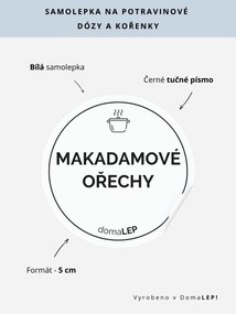 MAKADAMOVÉ OŘECHY – bílá samolepka na dózu, tučné písmo, 5 cm | DomaLEP