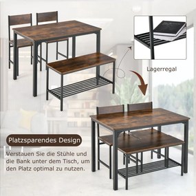 Costway 4-dílná sada jídelního stolu kuchyňský stůl s 2 židlemi a 1 lavicí