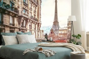 Samolepící tapeta pohled na Eiffelovou věž z ulice Paříže - 225x150 cm