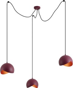 Designová červená závěsná lampa s opálovým sklem, 3 světla - Tulip
