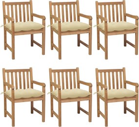 Zahradní židle 6 ks krémově bílé podušky masivní teak 3073048