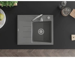 Mexen Ben, 1-komorový granitový dřez 600x500x190 mm, pravý + chromový sifon, šedá, 6523605000-71