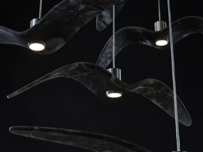 Designové závěsné svítidlo Brokis Night Birds PC962 Povrch Montury: Stříbrný elox, Barva skla: Šedá kouřová - masiv, Povrch baldachýnu: kov - černý matný komaxit