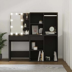LED toaletní stolek se skříňkami černý kompozitní dřevo 3082027