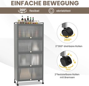 Costway Vysoká kuchyňská skříňka s kolečky a amp; Sklopná dvířka PC Kuchyňská