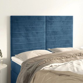 Čelo postele tmavě modré 144x5x118/128 cm sametové 3116524