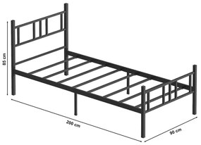Kovová jednolůžková postel PIRON 90x200 cm černá nosnost 120 kg