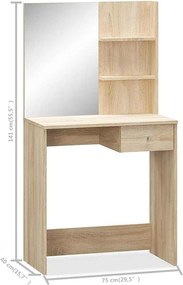 Toaletní stolek kompozitní dřevo 75 x 40 x 141 cm dub 244862