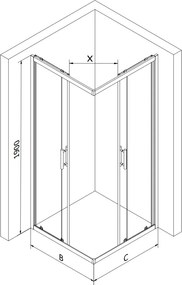 Mexen Rio, čtvercový sprchový kout s posuvnými dveřmi 80 (dveře) x 80 (dveře) x 190 cm, 5mm čiré sklo s pásky, zlatý profil, 860-080-080-50-20