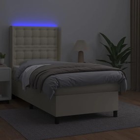 Box spring postel s matrací a LED krémová 80x200 cm umělá kůže 3139351