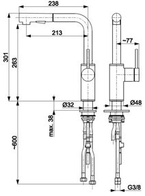 KFA Armatura 6623-110-22 - Dřezová baterie s vytahov. sprškou DUERO BASIC nerez