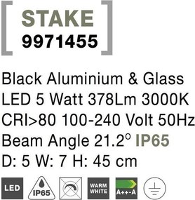 NV 9971455 Venkovní svítidlo s bodcem STAKE černý hliník a sklo LED 5W 3000K 100-240V 21st. IP65 - NOVA LUCE