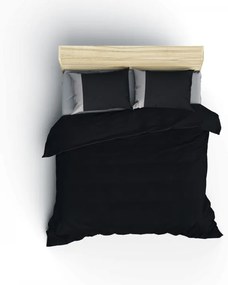 Bavlněné povlečení na dvoulůžko s prostěradlem Plainy 200x220 cm černo-šedé