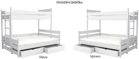 Dětská patrová postel z masivu borovice s rozšířeným spodním lůžkem BERTA se šuplíky - 200x90/140 cm - BÍLÁ