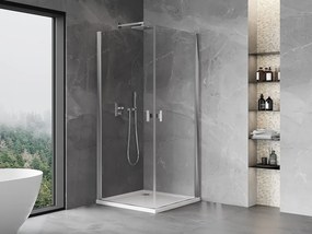 Mexen Mist-B Duo, 2-křídlý ​​výklopný sprchový kout 75 x 75 cm, čiré sklo, chromový profil, 8A2-075-075-01-00