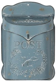 Modrá retro poštovní schránka s ptáčkem – 26x8x39 cm