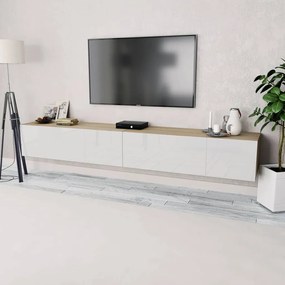 vidaXL TV stolky 2 ks, dřevotříska, 120x40x34cm, vysoký bílý lesk, dub