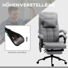Kancelářská židle Vinsetto s masážní funkcí ergonomická výškově nastavitelná s bederním vyhříváním podnožka podhlavník polyester šedá 66x76x112-120cm…