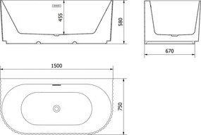 Mexen Sella, volně stojící vana ke stěně, drážkovaná, 170 x 80 cm, bílá lesklá, broušená ocel, 52711708000-97