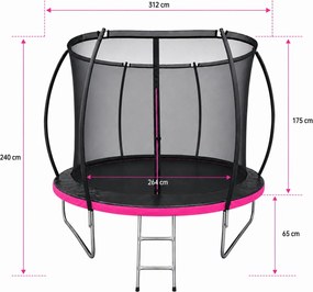 TRENDIE Trampolína s vnitřní sítí 312 cm růžová + žebřík