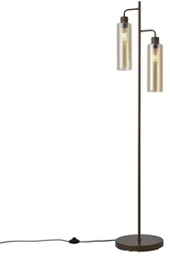 Hotelová elegantní stojací lampa tmavě bronzová s jantarovým sklem 2-světla - Stavelot