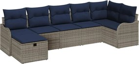 Set pohovek s polštářem s úložištěm Šedá a námořnická polyratan 3359004