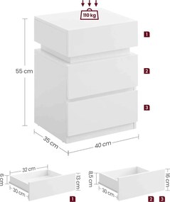 Autronic Noční stolek ANT-E1163 WT s LED osvětlením