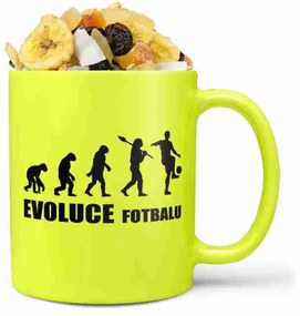 Hrnek Evoluce fotbalu - fluo (Náplň hrníčku: Tropická směs)