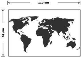 Samolepka na zeď "Mapa světa - černá" 64x125 cm