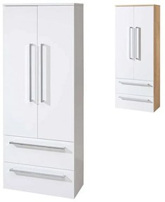 Mereo, Bino, koupelnová skříňka vysoká, dvojitá 163 cm, bílá, bíla/dub, CN679