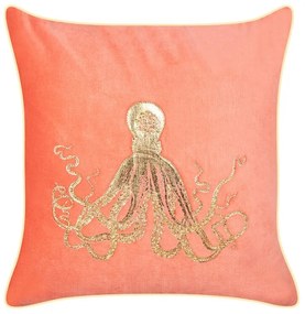 Sametový polštář se vzorem chobotnice 45 x 45 cm červený LAMINARIA Beliani
