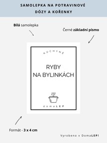Samolepka na kořenky RYBY NA BYLINKÁCH bílá 3 × 4 cm základní písmo