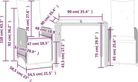 3dílný zahradní bistro set s poduškami hnědý polyratan 3277209
