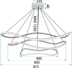 Toolight Toolight, LED závěsná lampa 40/60/80cm, 82W, 3000K, LHJ016-CP3, černá matná, OSW-50006