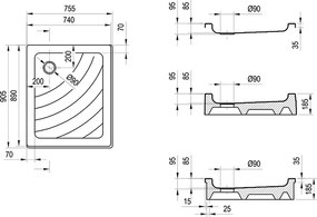 Ravak ANETA EX 75 x 90 cm A003701320 sprchová vanička