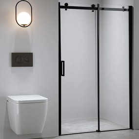 BPS-koupelny Posuvné sprchové dveře HYD-PD03B 100 černá/transparent pro instalaci do niky + vanička HYD-OSV-SXL03C bílá