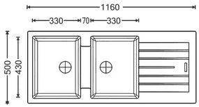 Sinks Perfecto 1160 DUO Granitový dvoudřez s odkapem oboustranné provedení, 116x50cm, titanium,  ACRPE1160500272