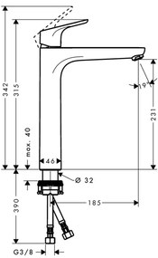 Hansgrohe Focus, vysoká umyvadlová baterie 230 bez odtokové soupravy, chromová, 31532000