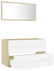 2dílný set koupelnového nábytku - skříňka + zrcadlo 80 cm - dřevotříska | bílý a dub sonoma