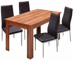 Jídelní set pro 4 osoby židle 4 + stůl 1 ořech kov hnědý 4417