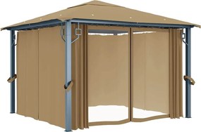 Altán se závěsy 300 x 300 cm taupe hliník 313893