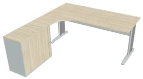 Sestava stolu a rol. skříně pravá 180 cm - Hobis Cross CE 1800 HR P Dekor stolové desky: akát, Dekor lamino podnože: šedá, Barva nohou: Stříbrná