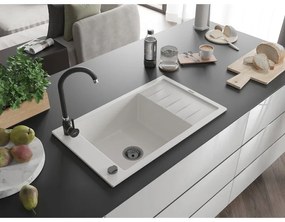 Mexen Elias, granitový dřez granitový 795x480x200 mm, 1-komorový, bílá s černým sifonem, 6511791005-20-B